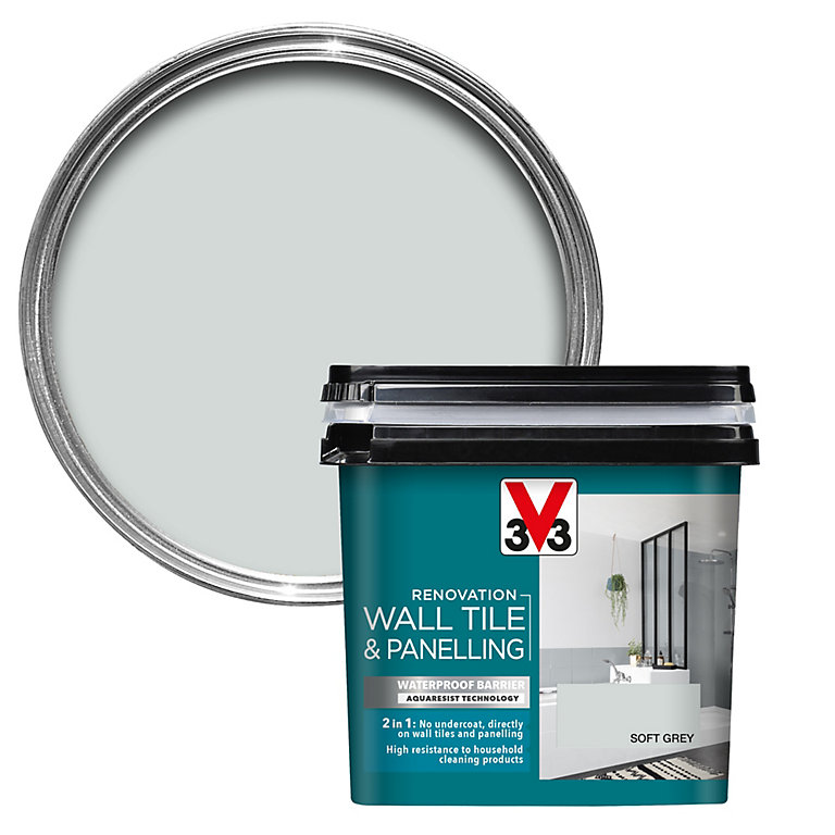 V33 Renovation Soft Grey Satin Wall tile & panelling paint, 750ml